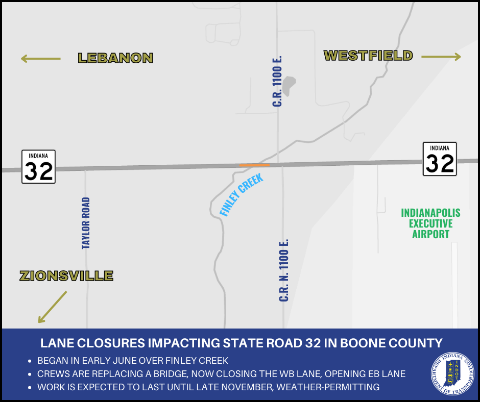 Eastbound Lane Now Open, Westbound Lane Closed on State Road 32 in ...
